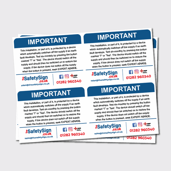 RCD Test Stickers and Personalised RCD Test Labels