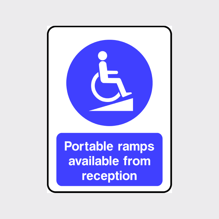 Portable Ramps Available from Reception Sign | Accessibility Signs