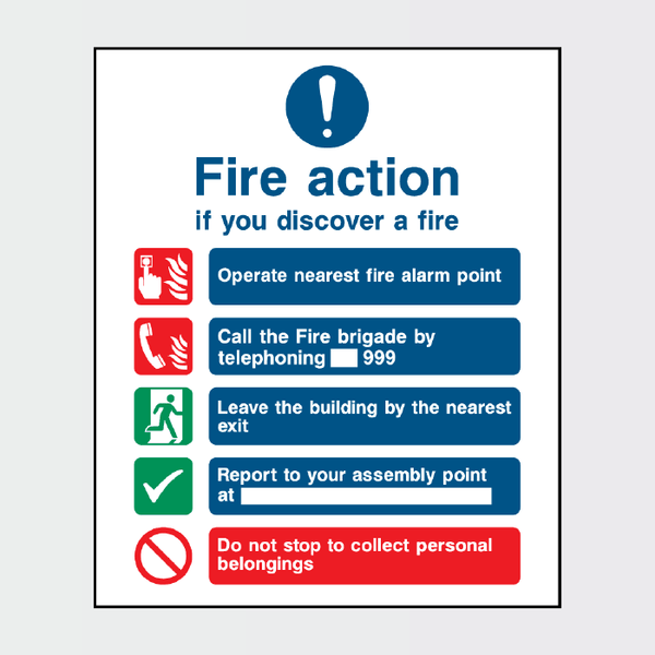 Fire Action If You Discover a Fire 5 Point Action Sign - The Safety Sign