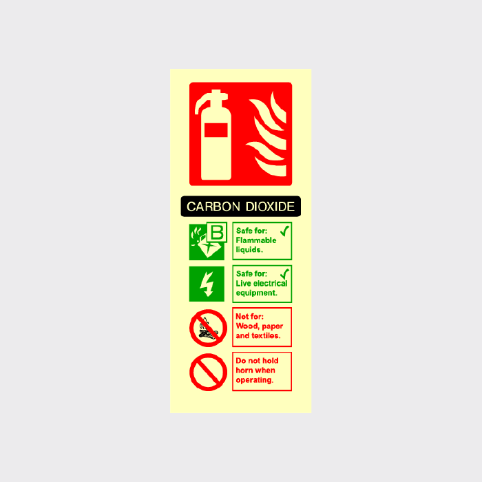 Glow in the Dark Carbon Dioxide Extinguisher Sign | Fire Safety Notice