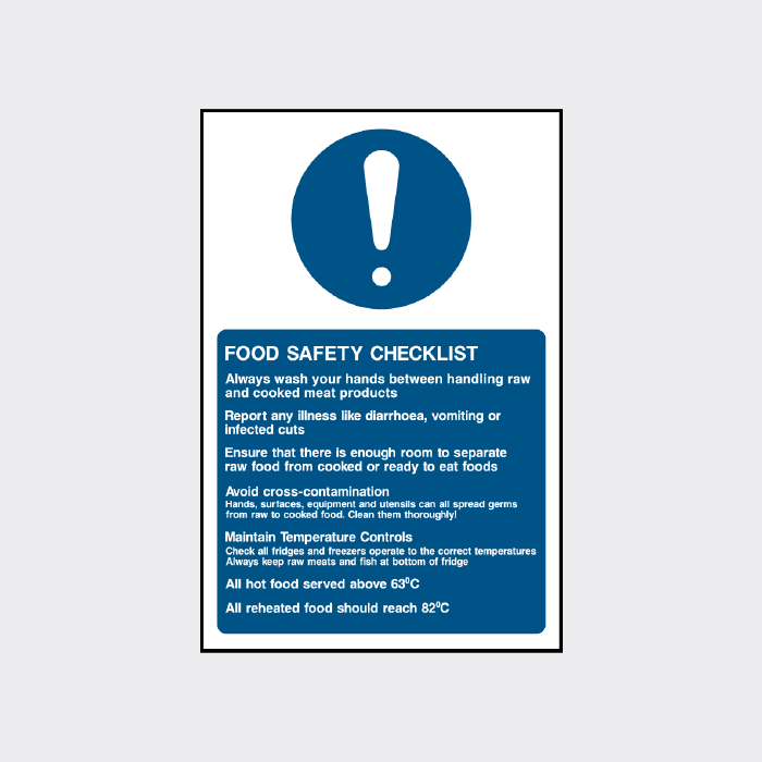 Food Safety Checklist Sign | Hygiene & Compliance Notice