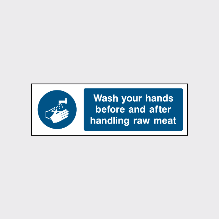 Wash your hands before and after handling raw meat sign - The Safety Sign