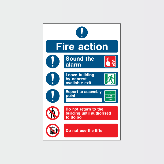 Fire Action 5 point action list sign - The Safety Sign