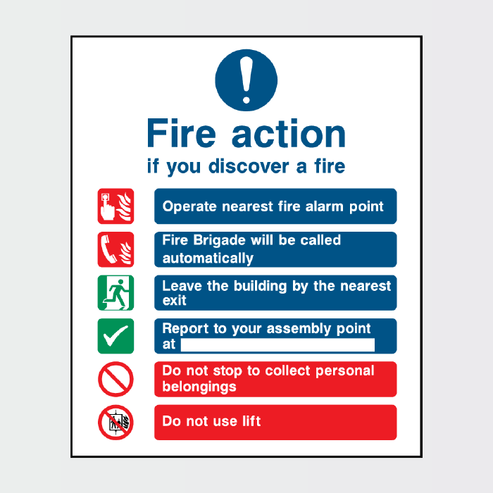 Fire Action If you discover a fire 6 point sign - The Safety Sign