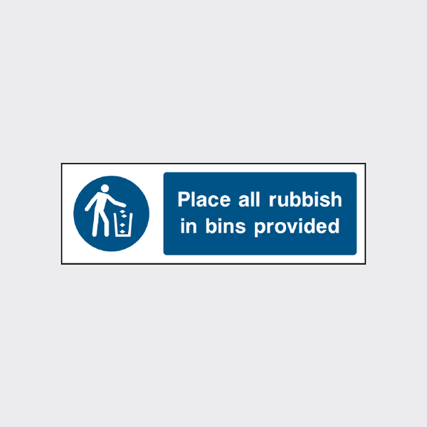 Place all rubbish in bins provided sign - The Safety Sign