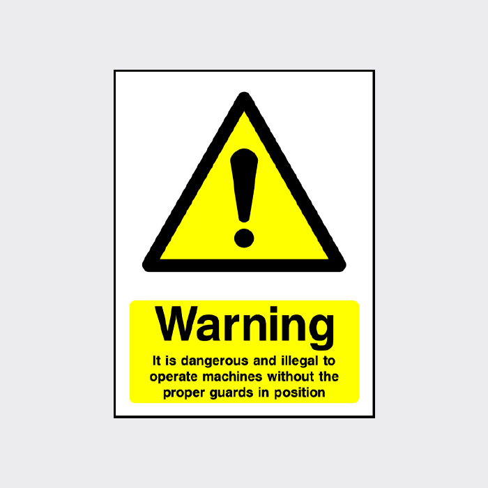 It is dangerous and illegal to operate machines without the proper gua